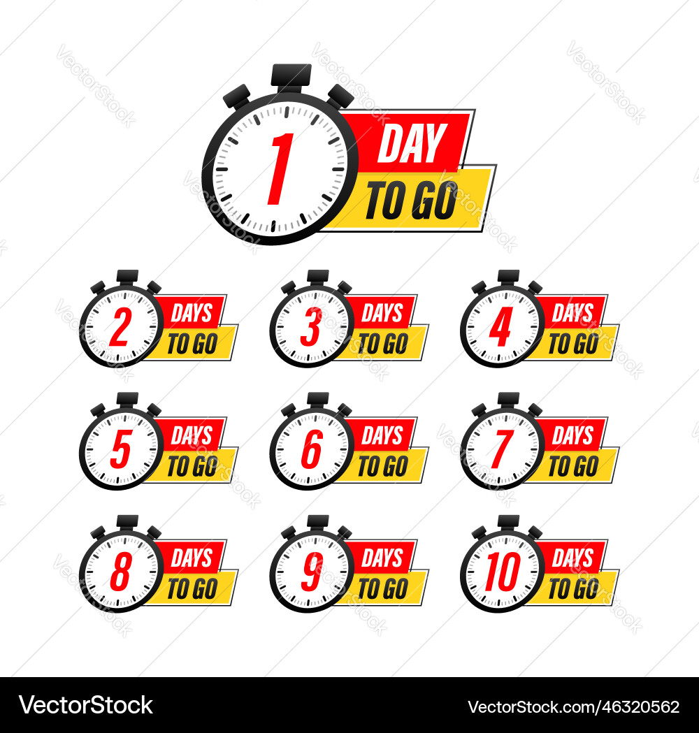Days countdown to go 1 2 3 4 5 6 7 8 9 10 Vector Image