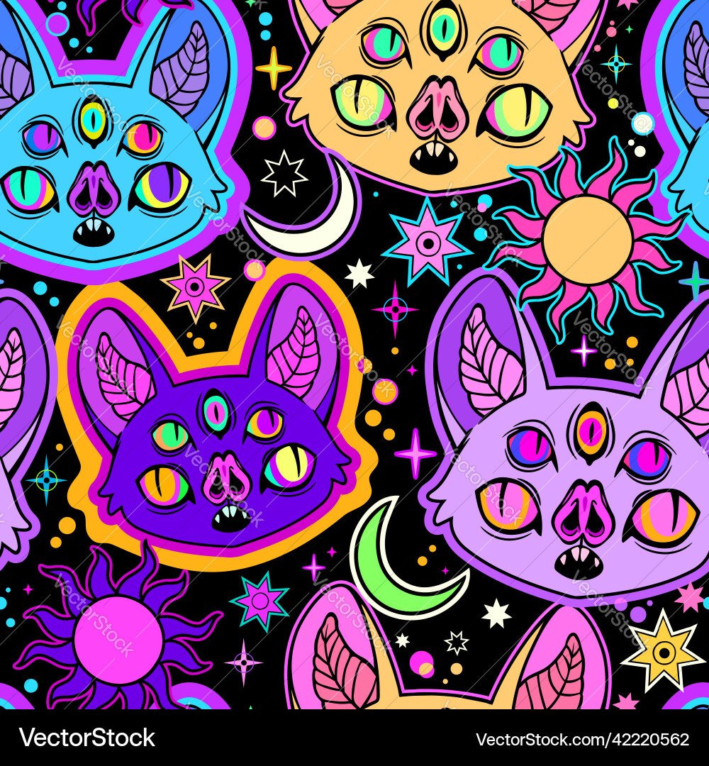 Funny bright pattern of colorful psychedelic bats Vector Image