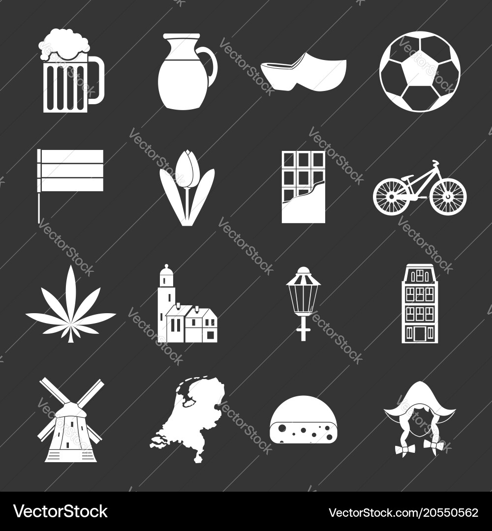 Netherlands icons set grey Royalty Free Vector Image