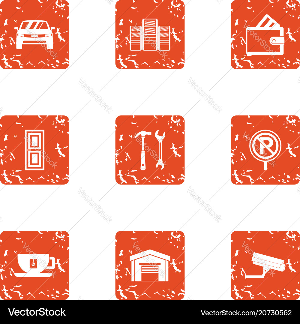 Safe parking icons set grunge style Royalty Free Vector