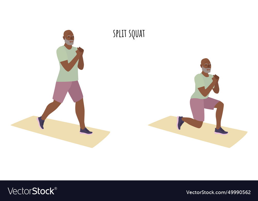 Senior man doing split squat exercise Royalty Free Vector