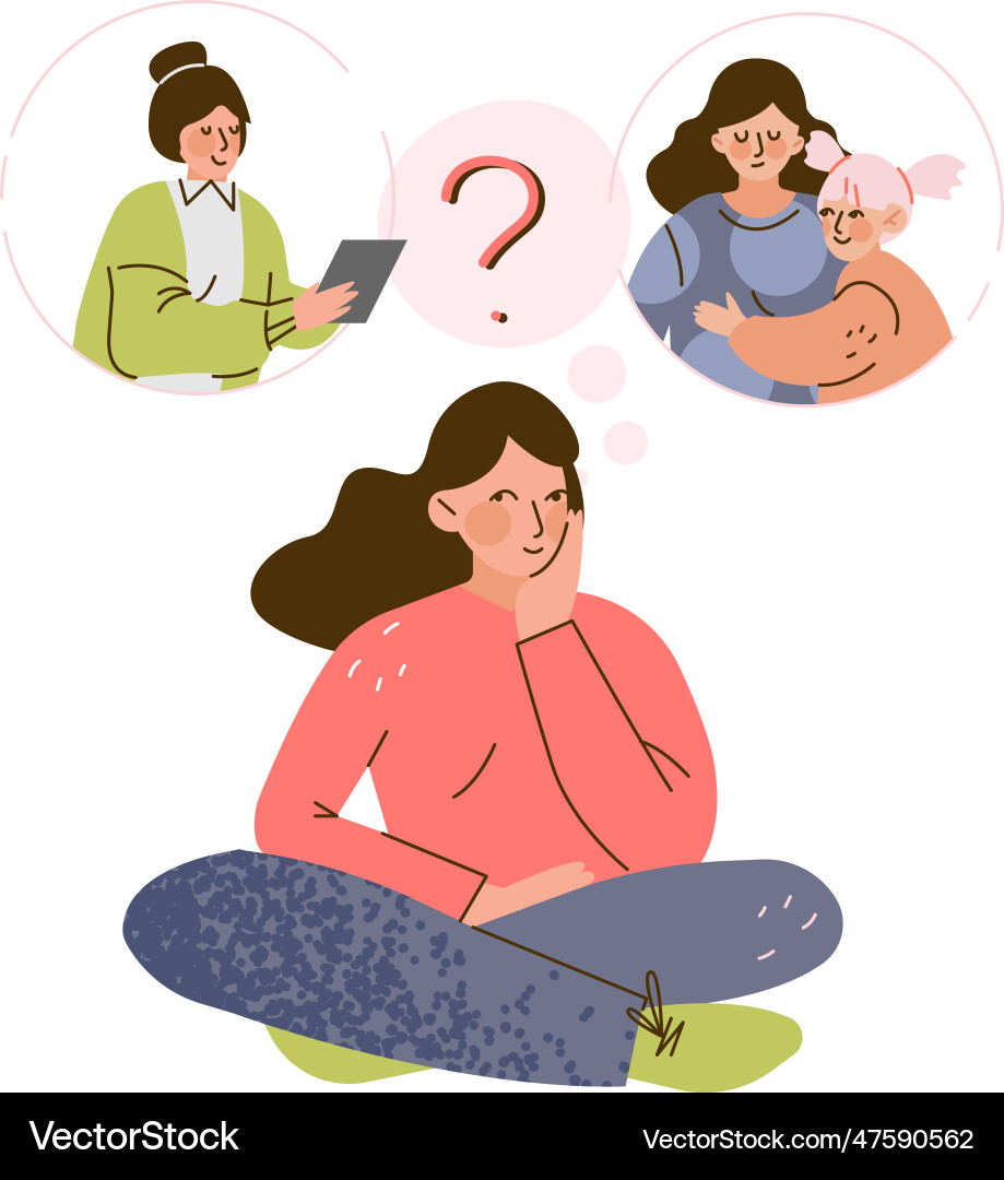 Woman character make choice choosing between two Vector Image