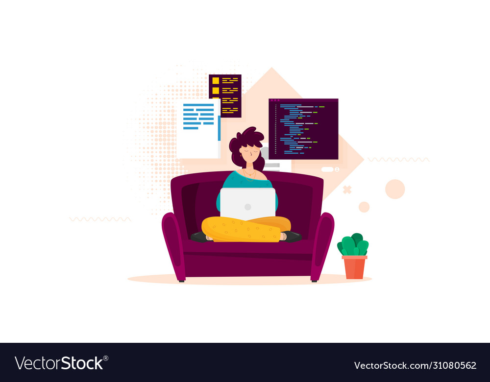 Woman is working on development flat Royalty Free Vector