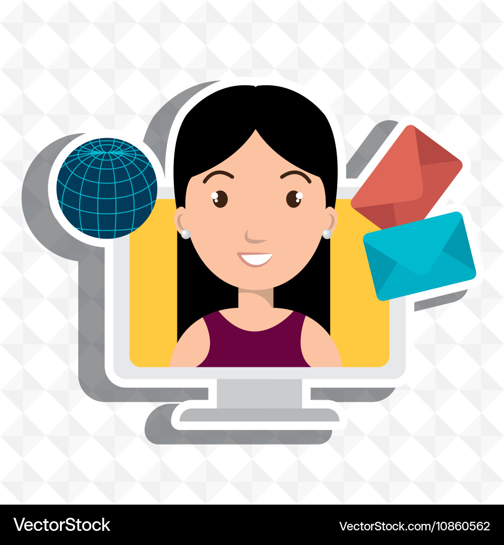 Woman laptop global message Royalty Free Vector Image