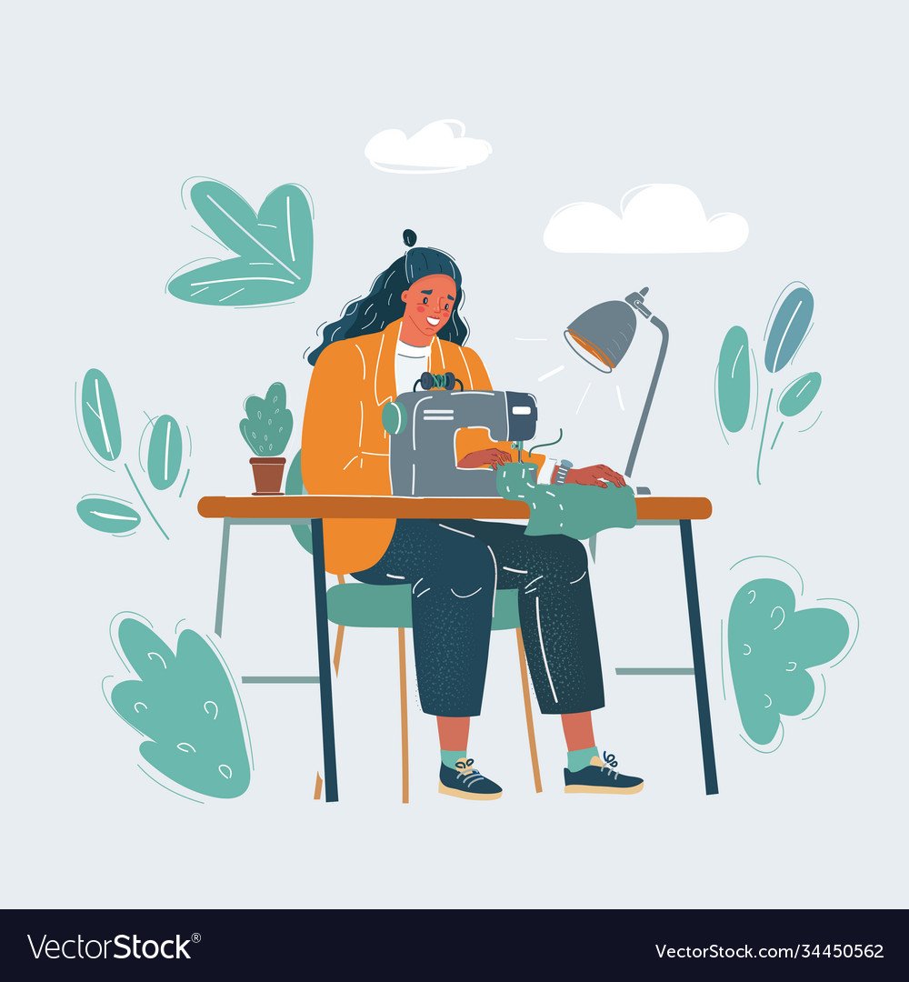 Woman Using Sewing Machine Royalty Free Vector Image