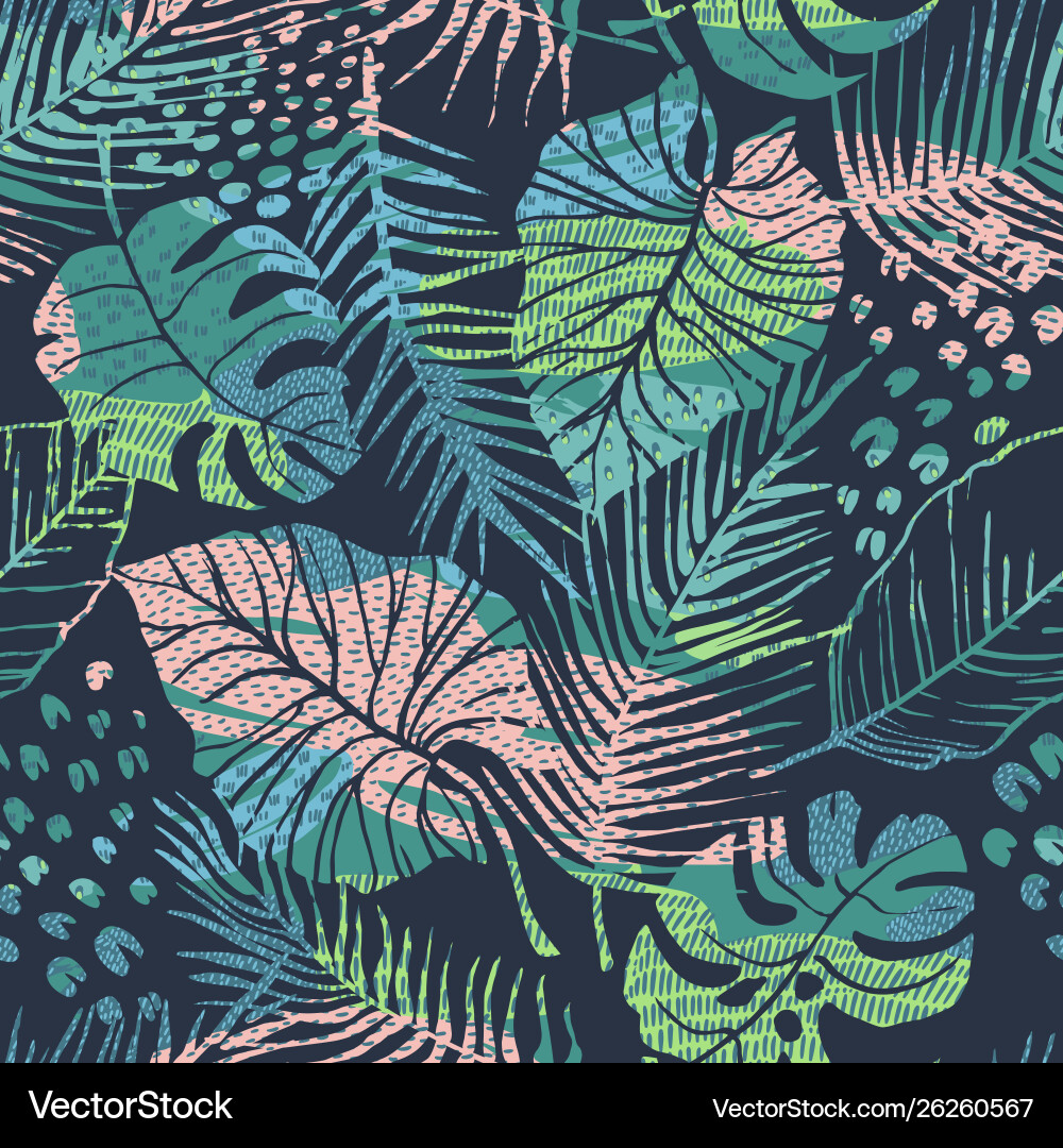 Abstract creative seamless pattern with tropical Vector Image