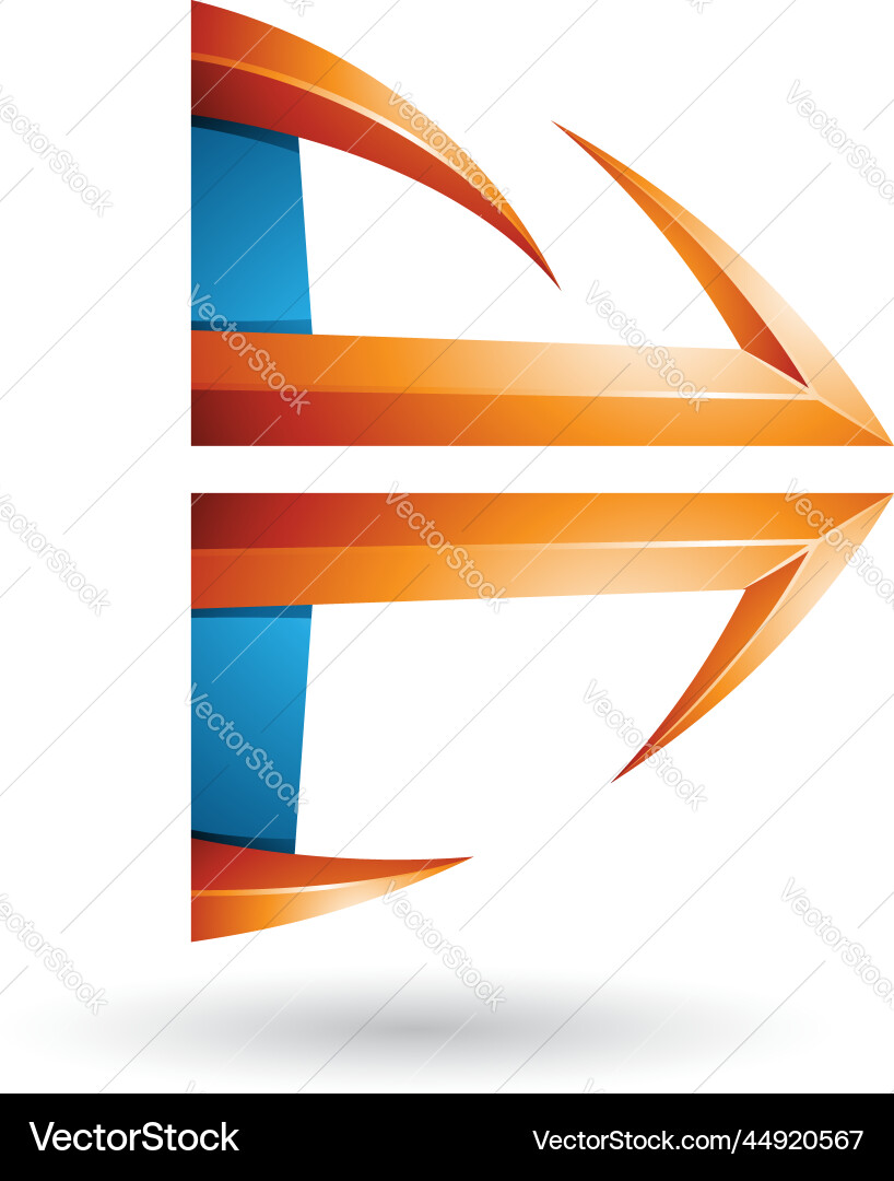 Blue and orange glossy embossed arrow shape Vector Image