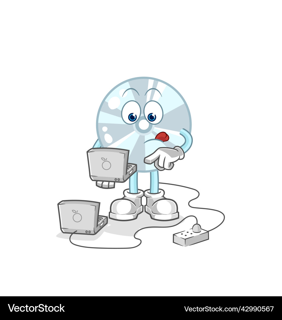 Cd with laptop mascot cartoon Royalty Free Vector Image