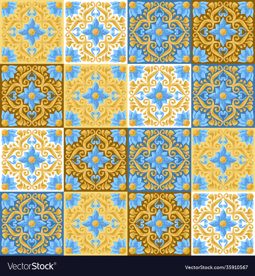 Ceramic tile pattern with flowers Royalty Free Vector Image