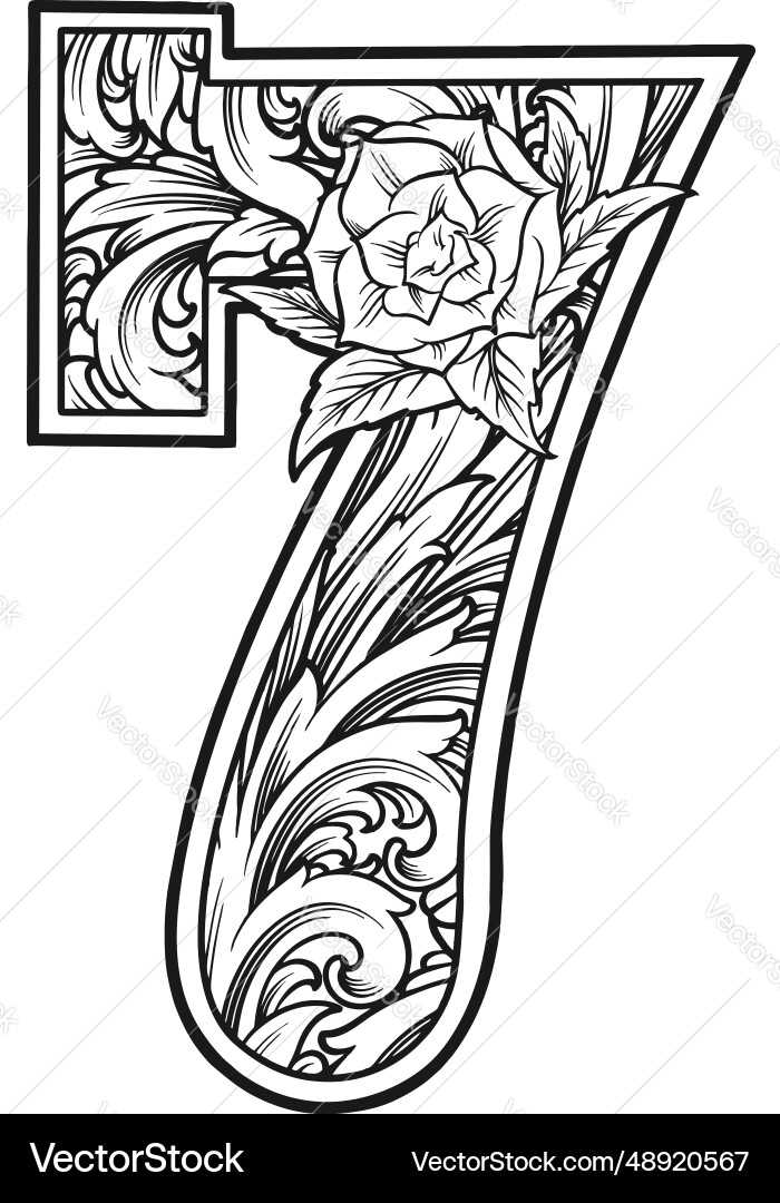 Classic flourish luxury number 7 monogram logo Vector Image