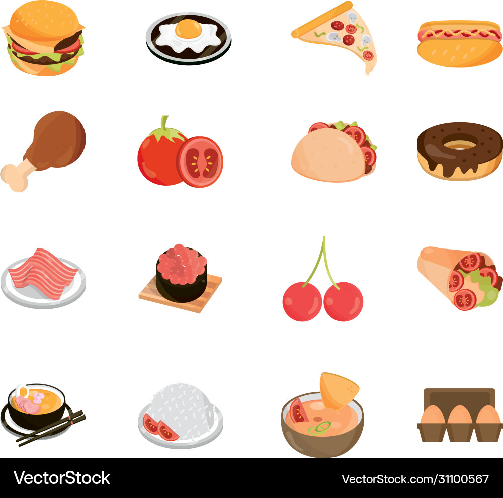 Food menu restaurant snack ingredient flat style Vector Image