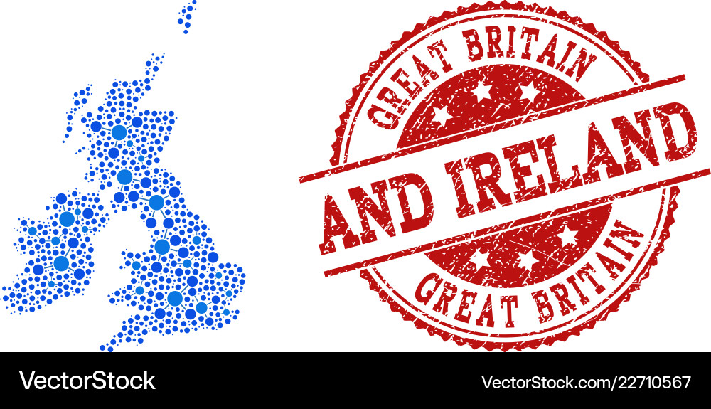 Mosaic map great britain and ireland Royalty Free Vector