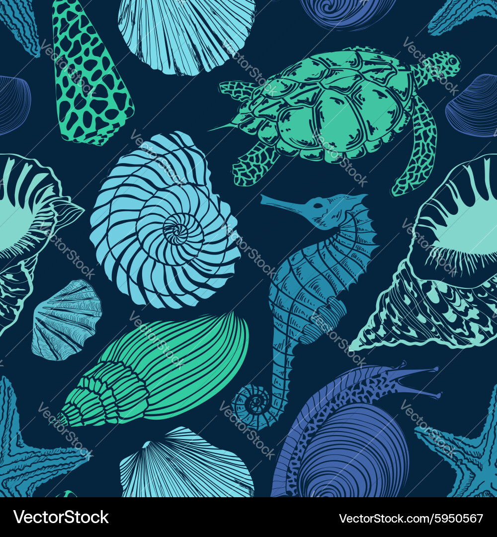 Seamless pattern of sea animals Royalty Free Vector Image