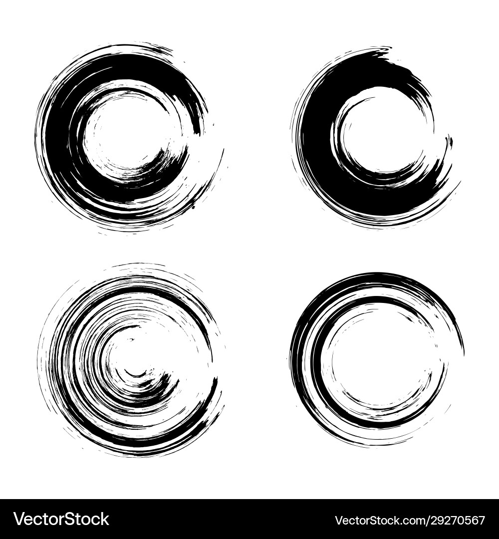 Set black ink round brush stroke on white Vector Image