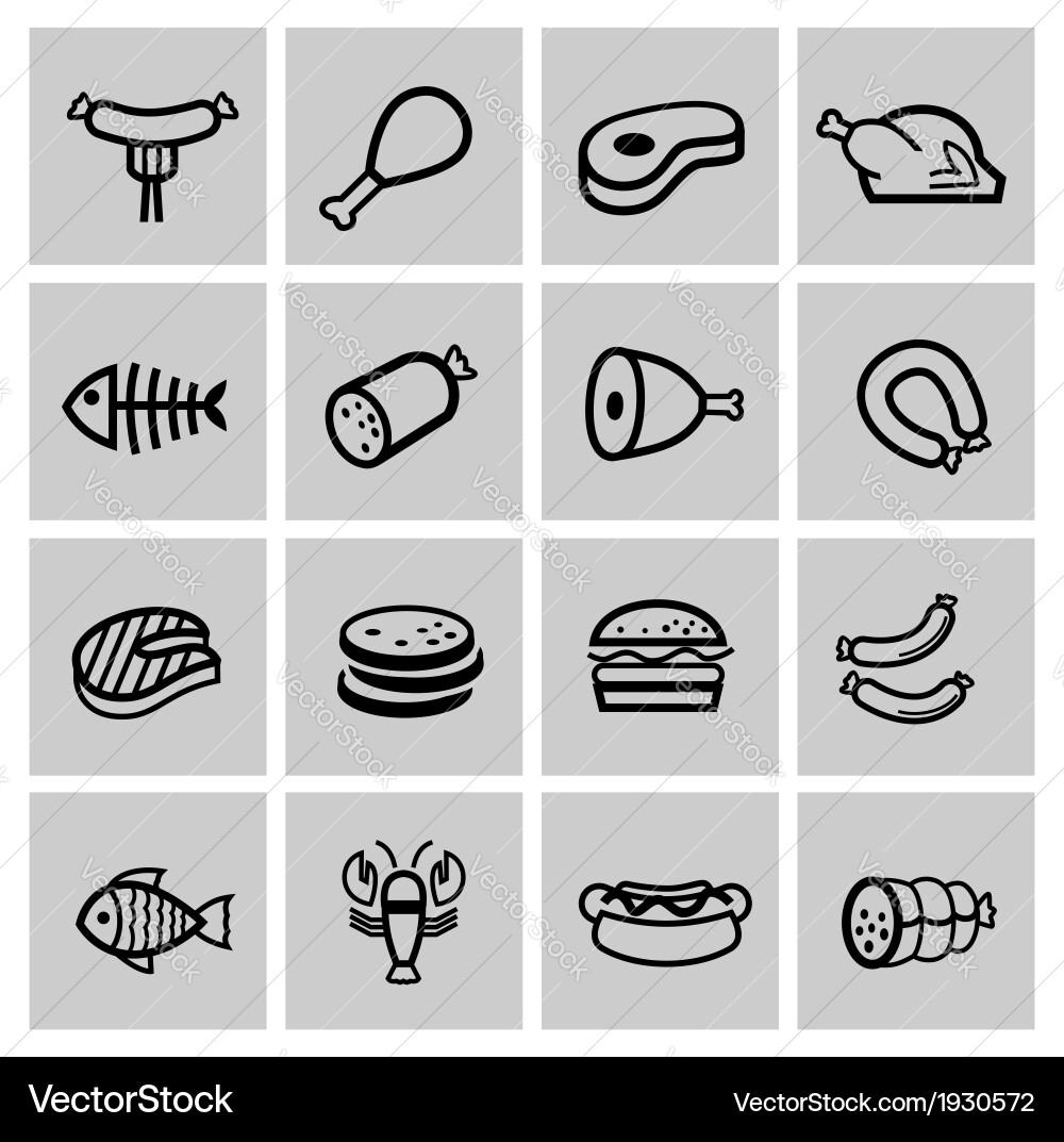 Black meat and sausage icon set Royalty Free Vector Image