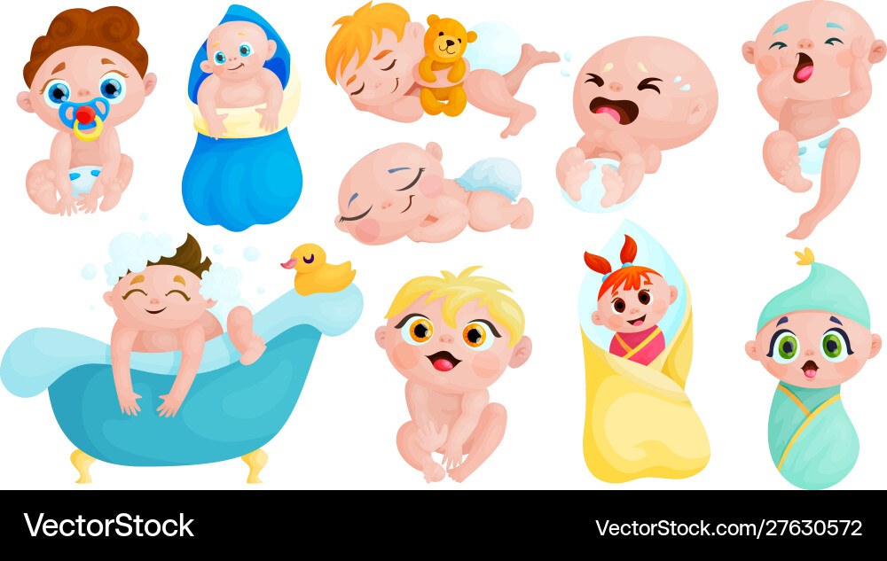 Cute babies cartoon stickers set Royalty Free Vector Image