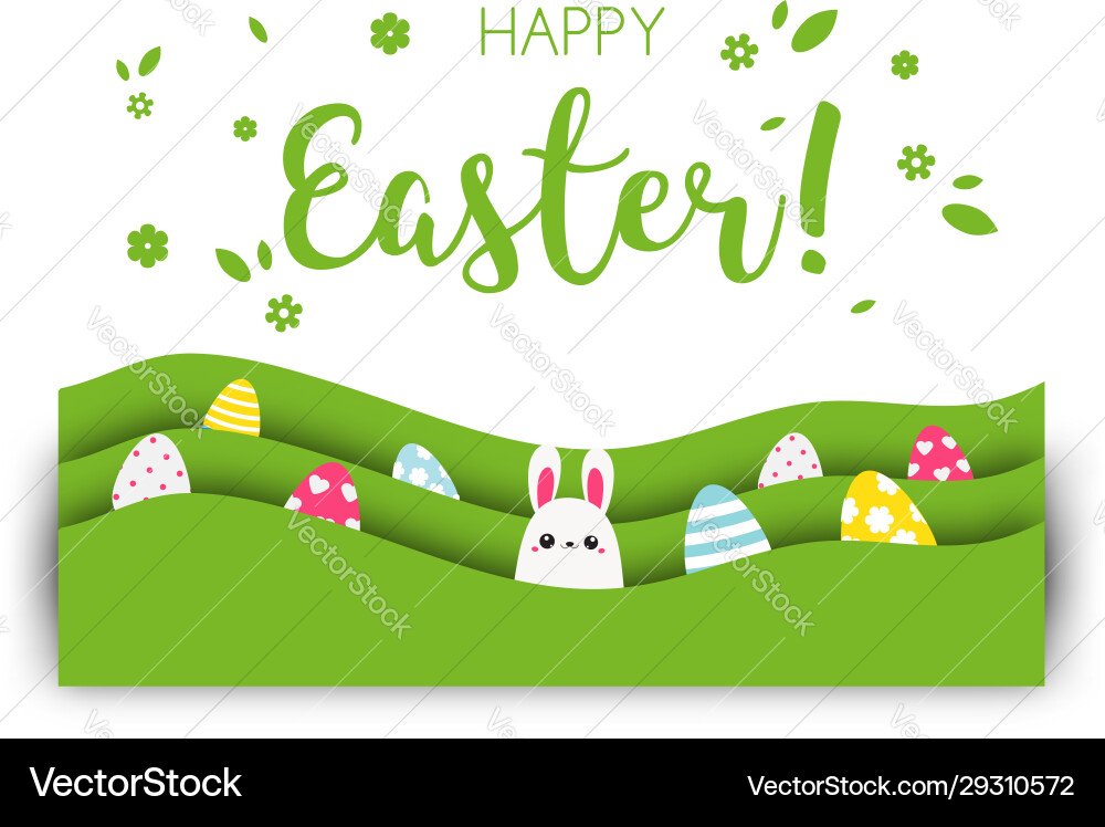 Easter banner with bunny and egg hunt Royalty Free Vector
