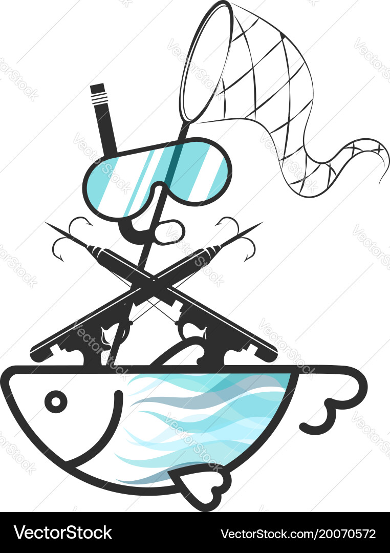 Fish and tools for underwater fishing Royalty Free Vector