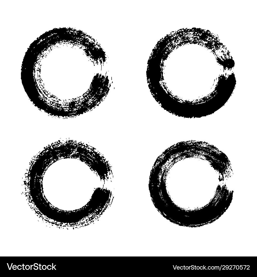Set black ink round brush stroke on white Vector Image