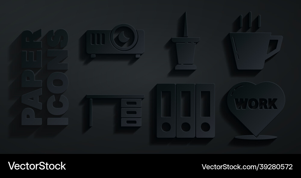 Set office folders coffee cup desk heart Vector Image