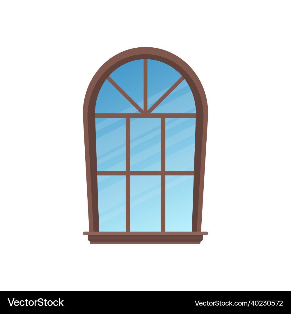 Wooden semicircular window window in a flat style Vector Image