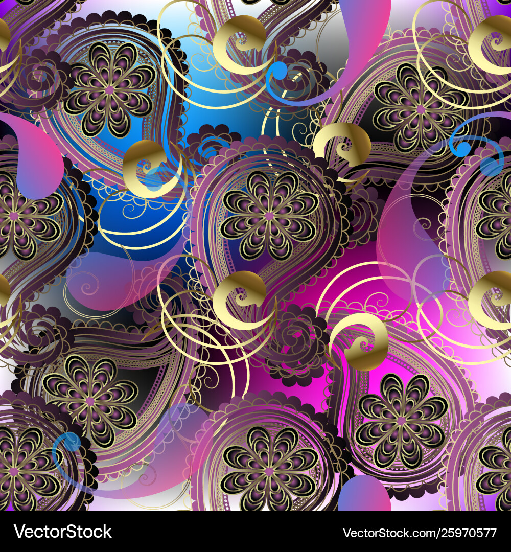 Colorful ornamental lace paisley seamless pattern Vector Image