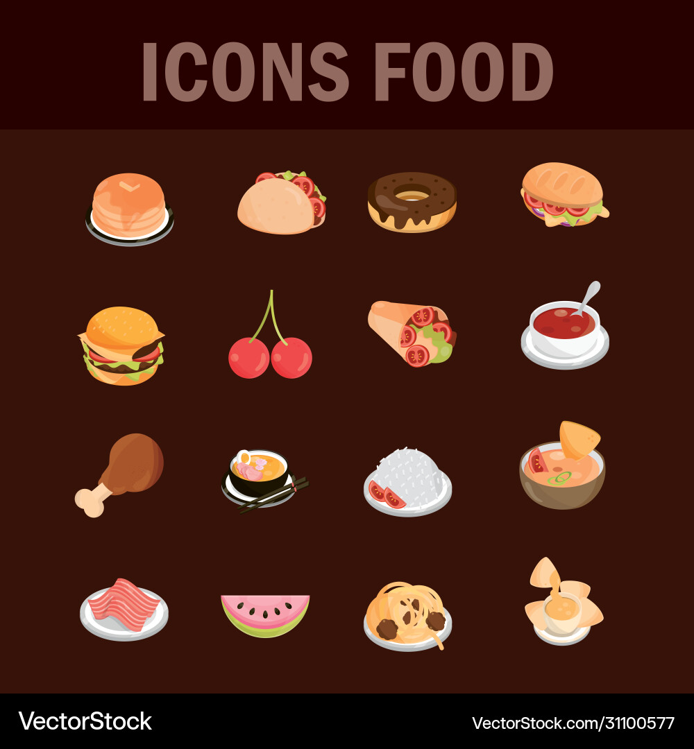 Food menu restaurant snack ingredient flat style Vector Image