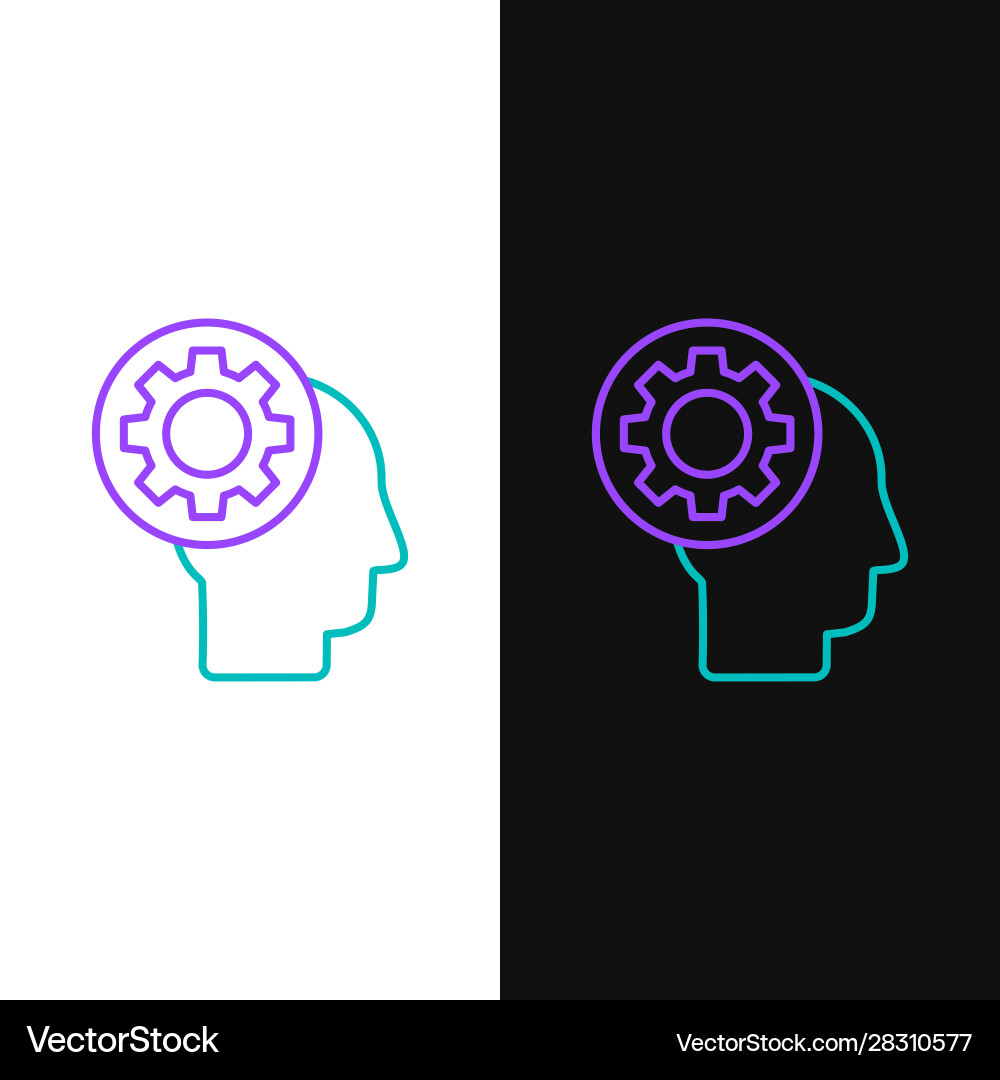 Green and purple line human head with gear inside Vector Image