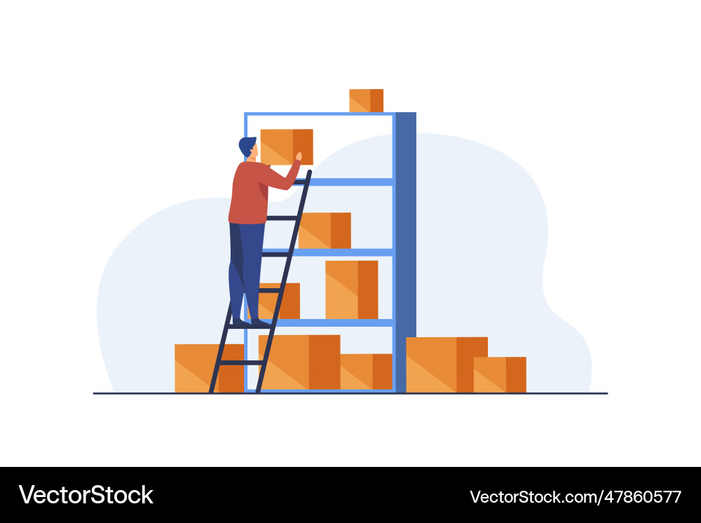 Man putting boxes on shelves of rack Royalty Free Vector