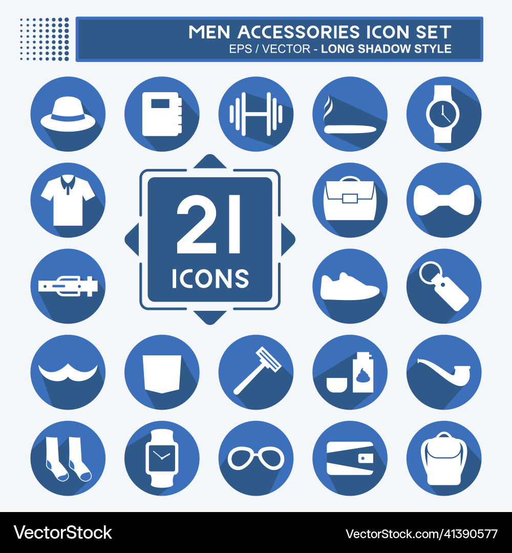 Men accessories icon set in trendy long shadow Vector Image