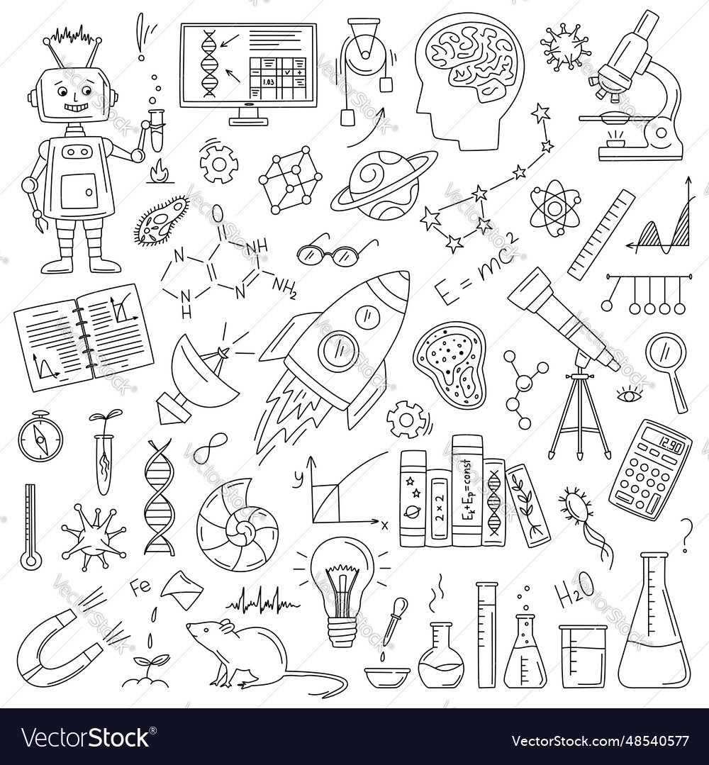 Science doodle set with rocket constellation Vector Image