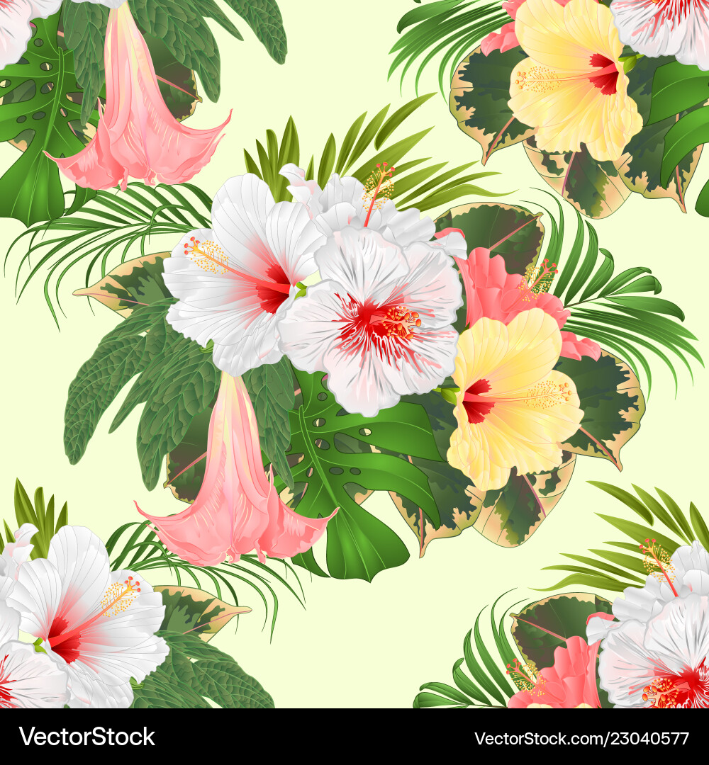 Seamless texture bouquet with tropical flowers Vector Image