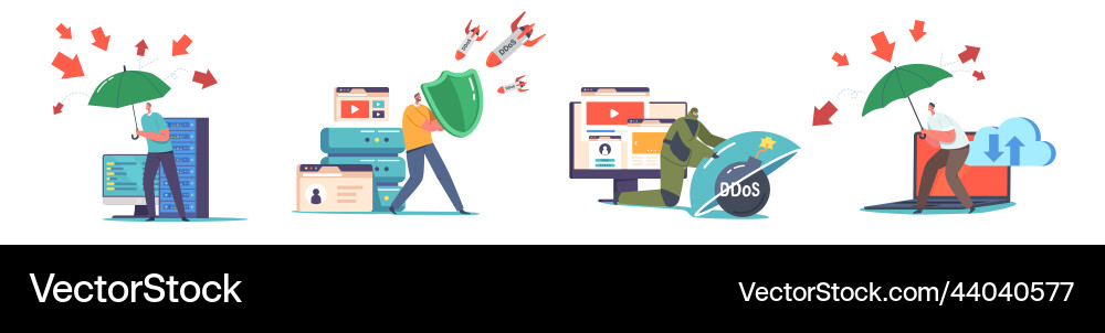 Set ddos protection cyber security and safety Vector Image
