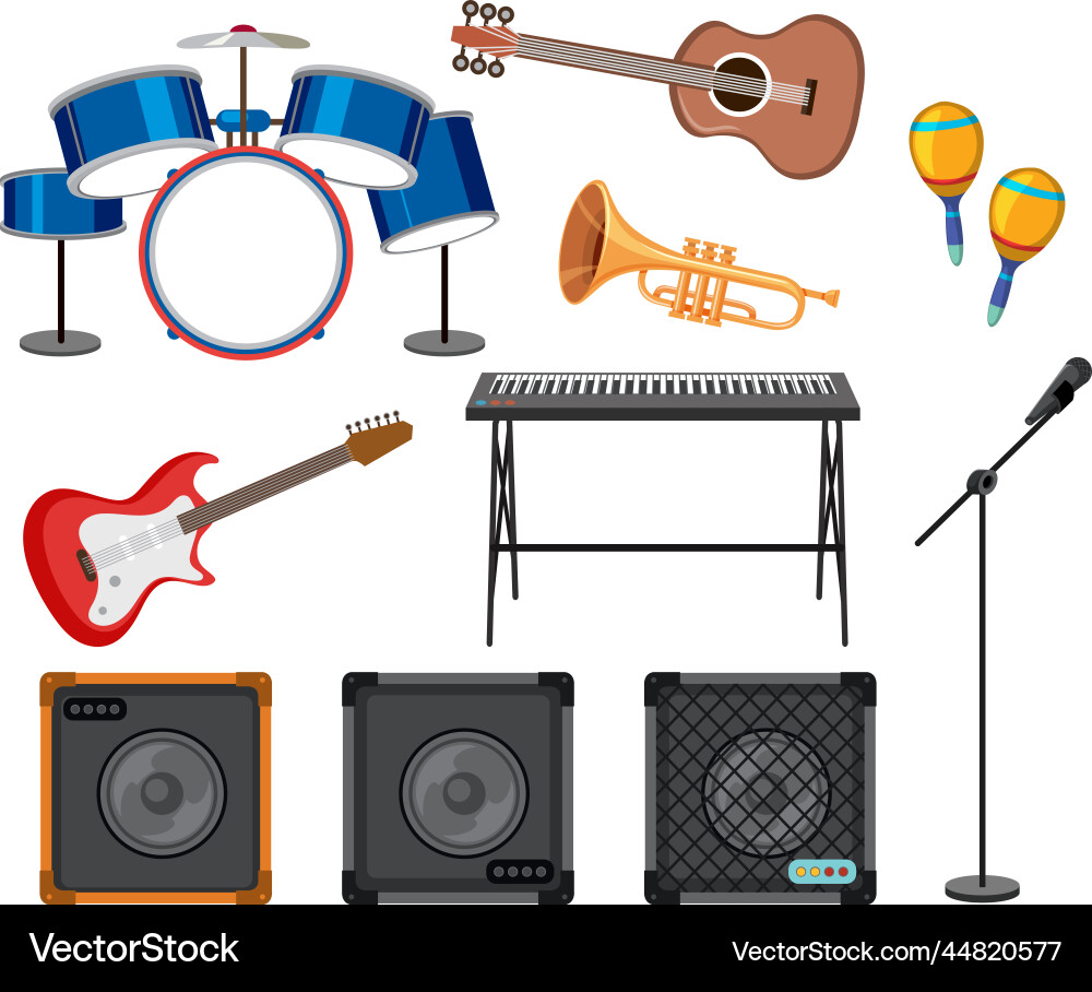 Set of different musical instrument Royalty Free Vector