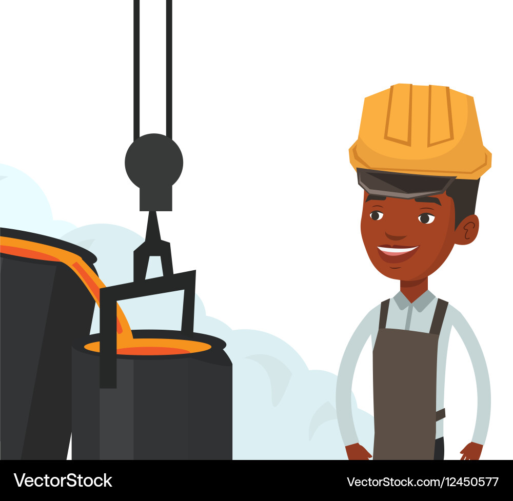Steelworker in hardhat at work the foundry Vector Image