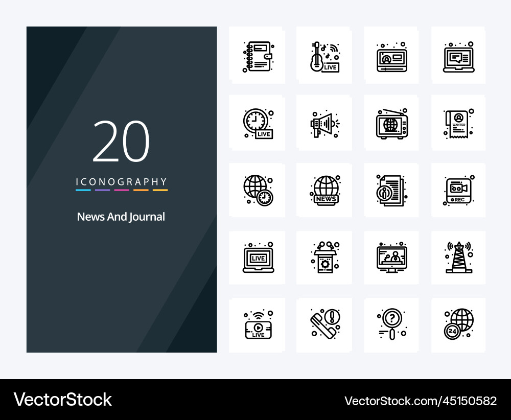 20 news outline icon for presentation Royalty Free Vector