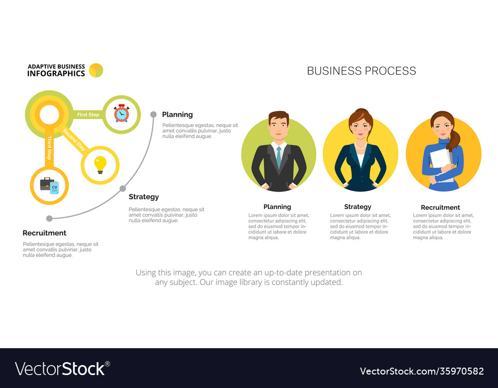 Process chart with three steps slide Royalty Free Vector