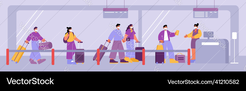Queue in airport people wait in line for check Vector Image