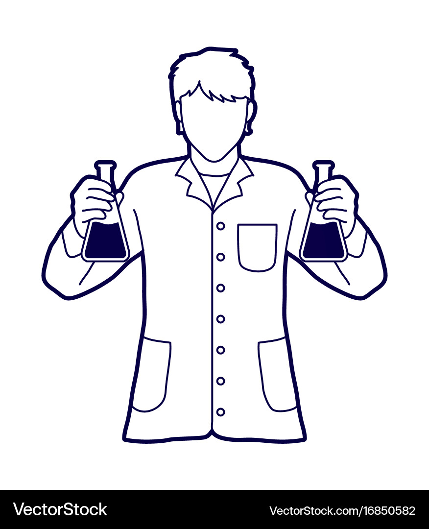Scientist with flask chemical outline Royalty Free Vector