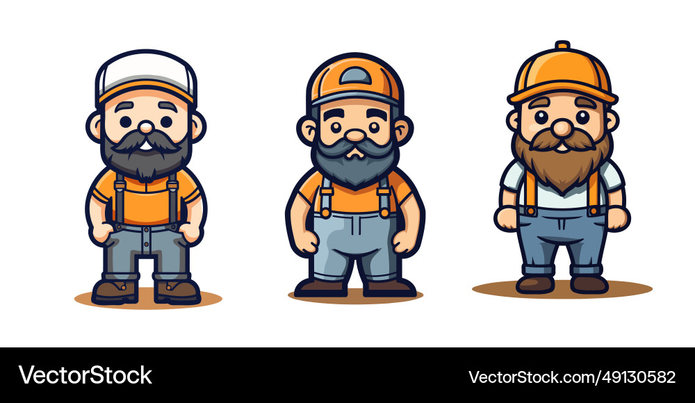 Set of three cartoon worker characters Royalty Free Vector