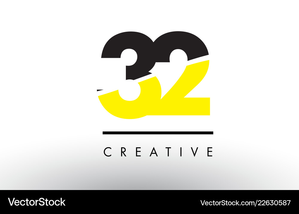 32 black and yellow number logo design Royalty Free Vector