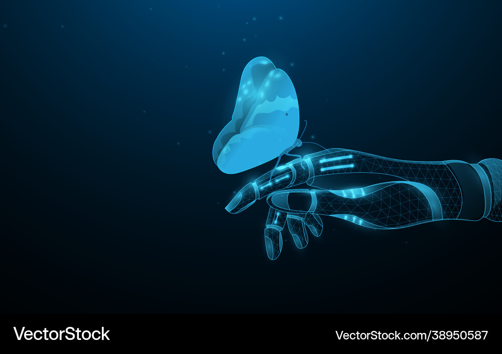 A butterfly sitting on robotic hand symbol Vector Image