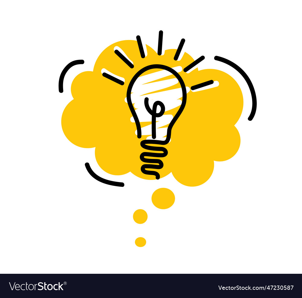 Bright yellow speech bubbles with icons light bulb