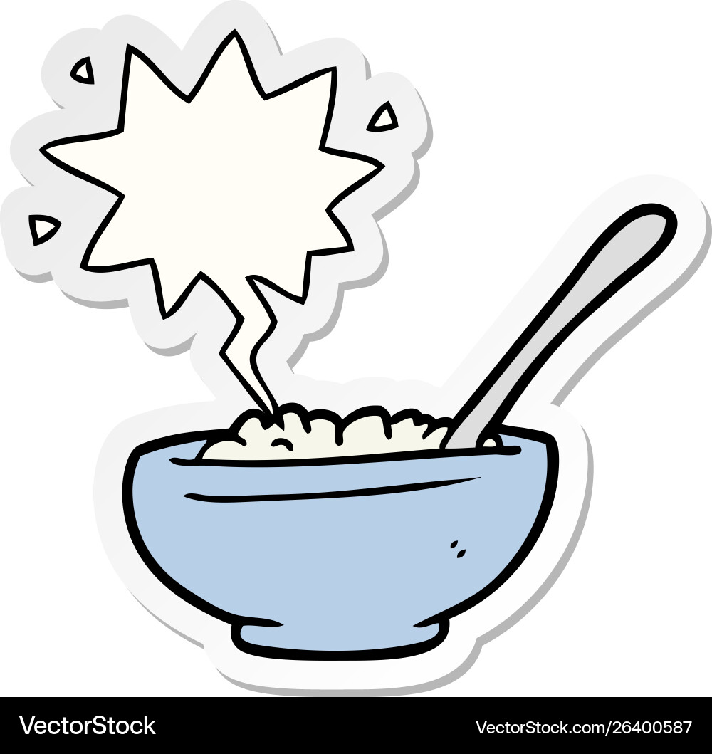 Cartoon bowl rice and speech bubble sticker Vector Image