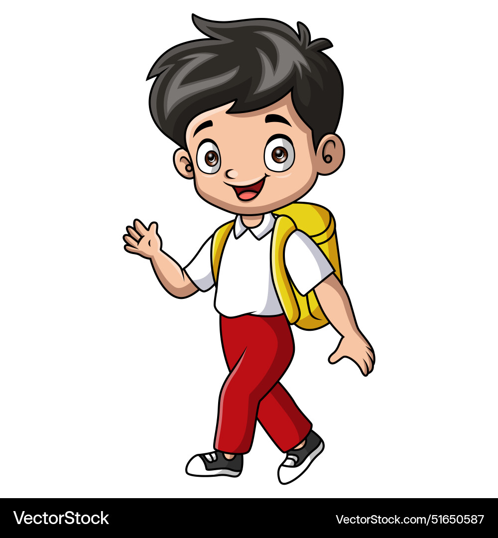 Cute happy school boy cartoon Royalty Free Vector Image