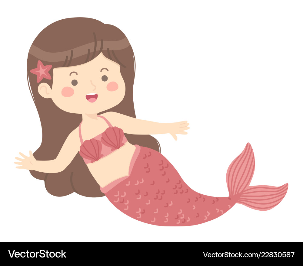 Cute mermaid red cartoon Royalty Free Vector Image