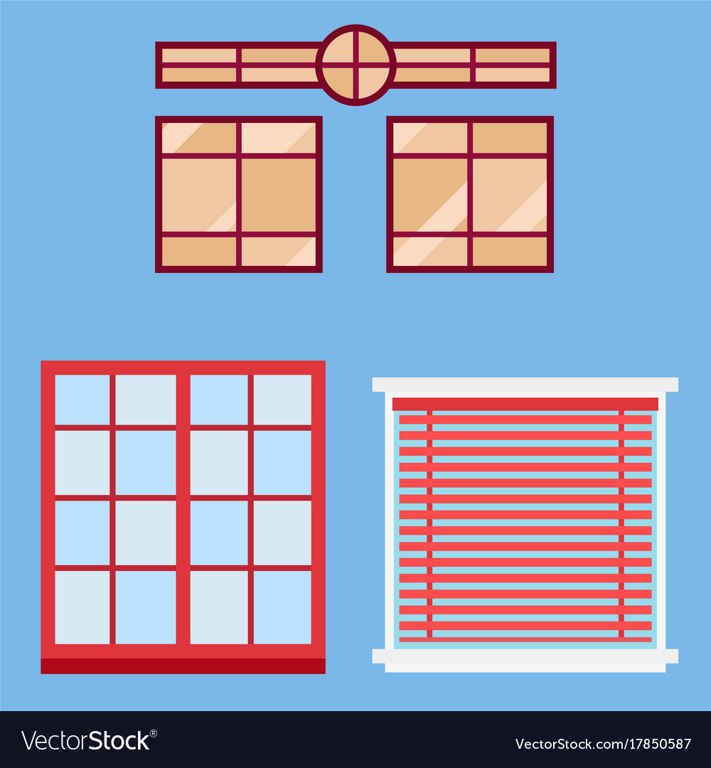 Different types house windows elements flat style Vector Image