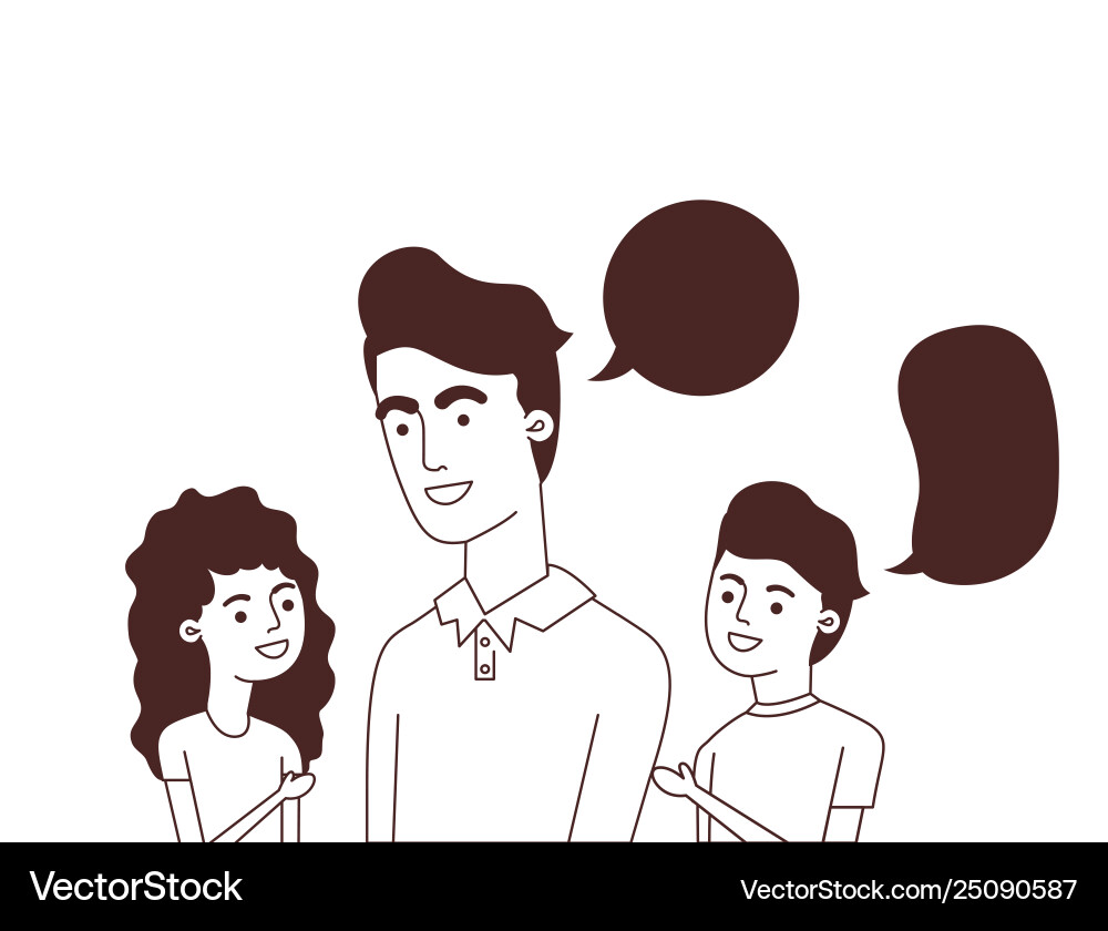 Father with children and speech bubble character Vector Image