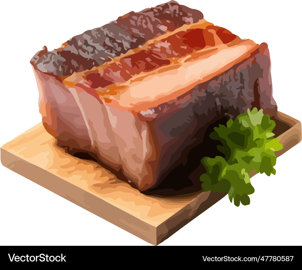 Grilled pork slice on wooden plate appetizer Vector Image