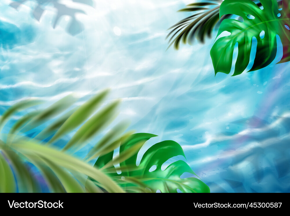 Tropical leaves and swimming pool Royalty Free Vector Image